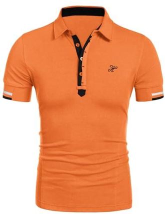 Coofandy Polos Polo décontracté pour Hommes Chemise de Sport T-Shirt de Mode avec Col Polo Manches rayées Polos (Jaune Safran S)