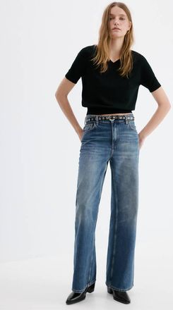 Mango Jean large taille haute bleu fonc&eacute; - Femme - 34 - MANGO