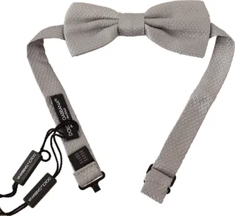 Dolce & Gabbana Mens Silver Gray Silk Adjustable Neck Papillon Bow Tie