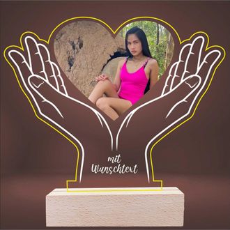 Indigos UG LED Lampe personalisiert - Hände - mit Foto & Wunschtext - individuell selbst gestalten - Geschenk - Valentinstag - Acrylglas 14x14 cm - optionale Lam
