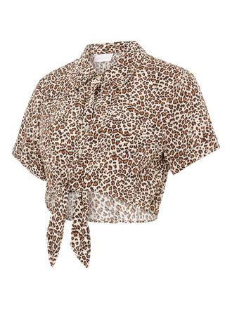 Mama Licious Damen Mlmarilyn S/S Woven Cropped Shirt, Warm Sand/Aop:animal Print With Black, XL