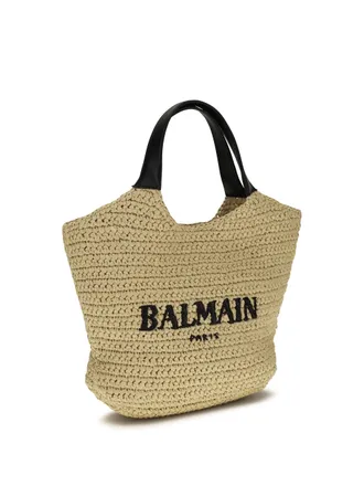Balmain Womens Mini Crochet Tote Bag Naturel - Noir Viscose Shoulder
