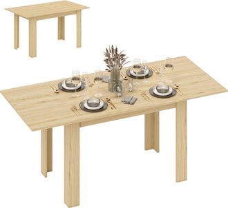 HOMCOM Ausziehbarer Esstisch, rechteckiger Küchentisch, für 6-8 Personen, für kleine Räume, modernes Design, 140-180 x 80 cm, natürlicher Holzeffekt