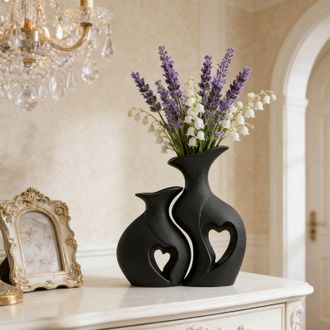 Generic Wei&szlig;e Vasen zur Dekoration, herzf&ouml;rmiges Keramikvasen-Set (2 St&uuml;ck), nordische herzf&ouml;rmige Vasen, minimalistische dekorative Vase als f&uuml;r Hochzeiten, 