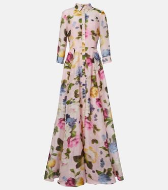 Carolina Herrera Robe longue en lin et soie &agrave; fleurs