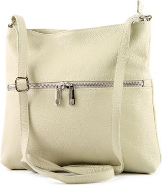 modamoda.de T144 Damen Leder Umh&auml;ngetasche Schultertasche Messenger bag handmade in Italy, Farbe:Cremebeige