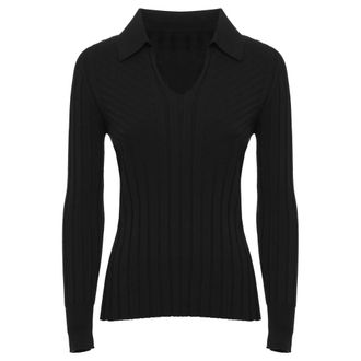 D.exterior Elastischer Rippstrick-Pullover mit V-Ausschnitt - - Knitwear - Damen - Schwarzk - S