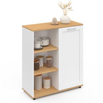 IDMarket Anrichte 70 cm Vito, 3 Einlegeb&ouml;den, wei&szlig;er Schrank und Holzplatte