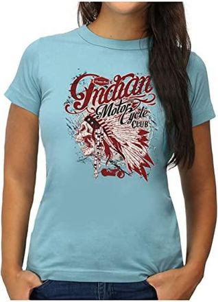 OM3 T-shirt Indian-Motorcycle-Club | Femme | Crâne Chopper Moto | S - XXL, bleu clair, L