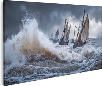 Islandburner Bild auf Leinwand Stürmische See mit historischen Schiffen für Wohnzimmer Liebhaber Restaurant Bilder Wandbilder Poster