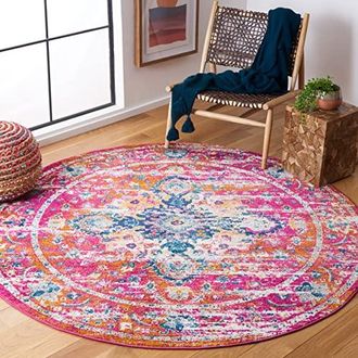 Safavieh Boho Teppich für Wohnzimmer, Esszimmer, Schlafzimmer, Madison Collection, Kurzer Flor, Fuschia und Gold, 155 x 155 cm