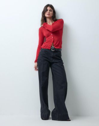 Asos Jean large avec pli devant et ceinture - Noir