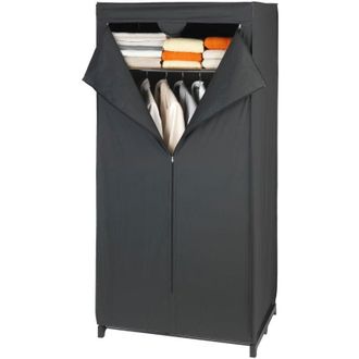 WENKO Armoire en tissu Air Wenko Penderie stable en tissu avec étagère et tringle, Structure métallique robuste, Charge 10 kg, Polyester, 75x160x50cm, Noir