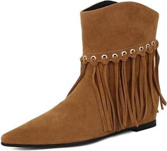 Generic Bottines plates &agrave; bout pointu pour femme avec franges d&eacute;coratives confortables et larges mollets vintage pour lhiver, marron, 37.5 EU