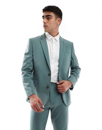 Asos Schmal geschnittene Anzugjacke in Gr&uuml;n