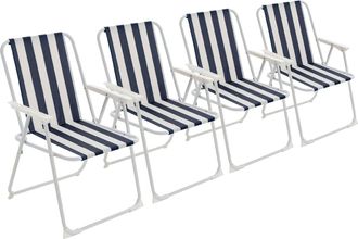 Harbour Housewares Klappe Metall Beachstühle - Blauer Streifen - Pack Von 4