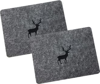 Heimtexland Tischdeko Filz Tischset abwaschbar Untersetzer Landhaus Tischdekoration Platzset 35x45 Typ847 Anthrazit - Hirsch Tischset 2er Pack