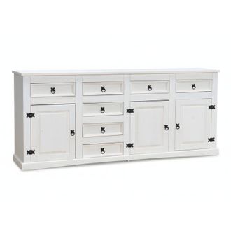 ebuy24 New Mexico Sideboard mit 7 Schubladen und 3 T&uuml;ren Breite 200 cm, H&ouml;he 84 cm weiss/gewachst