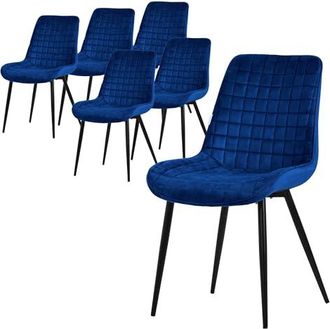 ML Design ML-Design Lot de 6 Chaises de Salle &agrave; Manger, Bleu Fonc&eacute;, Assise en Velours avec Pieds M&eacute;talliques Noirs, Chaises de Cuisine avec Dossier, Chaises Rem