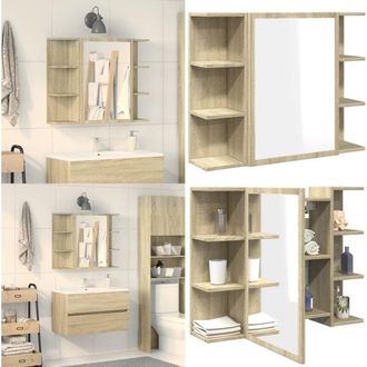 vidaXL Vidaxl - Bad-Spiegelschrank Sonoma-Eiche 80x20,5x64 cm Holzwerkstoff - Badspiegel - Spiegelschrank - Badezimmerm&ouml;bel - Holzwerkstoffschrank