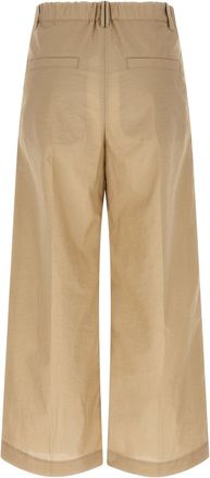 Brunello Cucinelli Techno Cotton Poplin A-Line Trousers - Beige