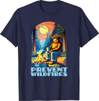 Giant Step Design Co. Smokey Bear With Coffee Camping Prevent Wildfires Vintage T-Shirt