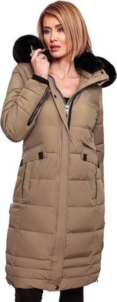 Navahoo Damen Winter-Mantel Steppmantel Winterjacke mit abnehmbarem Kunstfell B850 [B850-Fahmiy-Taupe-Grau-Gr.XL]