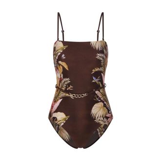 Zimmermann Femme, Maillots de bain, Brun, Taille: 44 FR Burgundy Palm Floral Bandeau Maillot de Bain