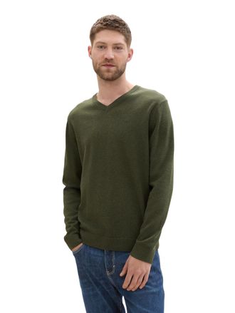 Tom Tailor Herren Strickpullover mit V-Ausschnitt, 36230 - Rosin Green Melange, XL