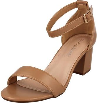 Spot On Anne Michelle F1R2104 Sandales larges à talon carré avec boucle et sangle de cheville pour femme, Marron camel., 38 EU