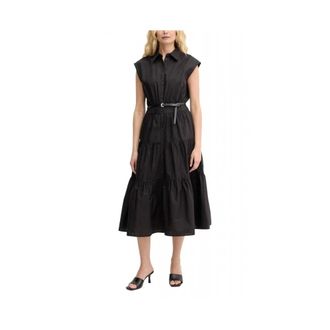 Michael Kors Femme, Robes, Noir, Taille: 42 FR Robe Chemise Sans Manches en Popeline de Coton avec Ceinture