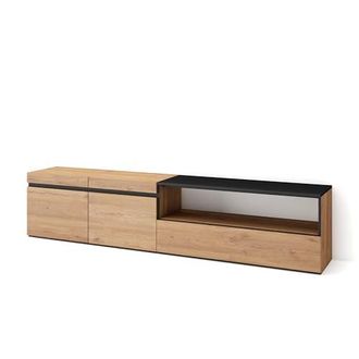 Skraut Home | TV-Schrank, Lowboard | f&uuml;r Wohnzimmer und Esszimmer | 200x45x35cm | F&uuml;r TV-Ger&auml;te bis zu 80 | Fernsehtisch | Moderner Stil | Eiche Schwarz