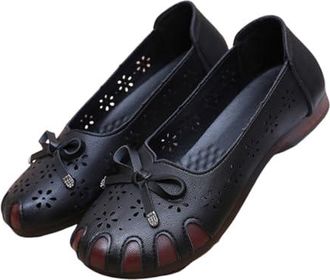 Generic Ballerines Plates pour Femmes avec noeud, Confortables, à Enfiler, à Bout Rond, décontractées, pour la Marche, la Conduite, habillées,Noir,37 EU