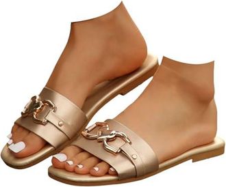 Generic Pantoufles pour femme - Sandales plates classiques - Couleur unie - Pour les loisirs - Mode - Chaussures nuages - Chaussons de bain, or, 40.5 EU