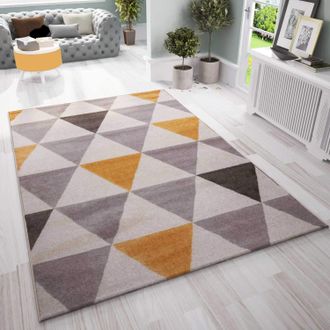 Vimoda Teppich Wohnzimmer Schlafzimmer Flur Teppich Dreiecksmuster Gelb, Ma&szlig;e:160x220 cm