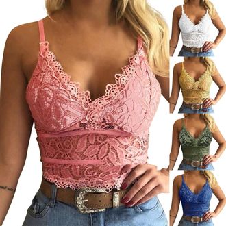 Generic Damen Spitzen Top Spaghettiträger Tops V-Ausschnitt Oberteil Spitzentop Camisole Oberteil