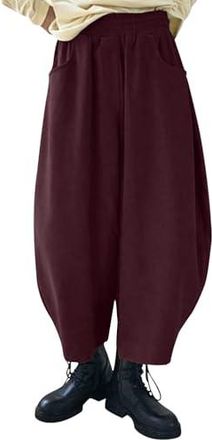 Generic Pantalon d&eacute;t&eacute; &agrave; jambe baril pour femme - Taille &eacute;lastique - Pantalon baggy incurv&eacute; - Pantalon de surv&ecirc;tement taille haute avec cordon de serrage - Pan