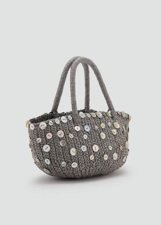Mango Sac &agrave; main en fibre naturelle avec boutons gris clair/pastel - Femme - Taille unique - MANGO