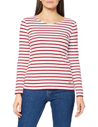 Armor Lux Damen Marinière plozévet Femme Langarmshirt, Mehrfarbig (320 Blanc/Braise 320), 44 (Herstellergröße: 5)