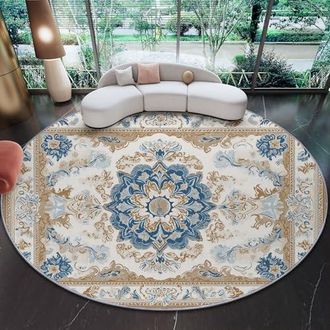 Generic Tapis Rond Salon, G&eacute;om&eacute;trie Abstraite dor&eacute;e Tapis de Sol D&eacute;coration Antid&eacute;rapant 120 cm (Round) Tapis de Sol D&eacute;coration Antid&eacute;rapant Vert