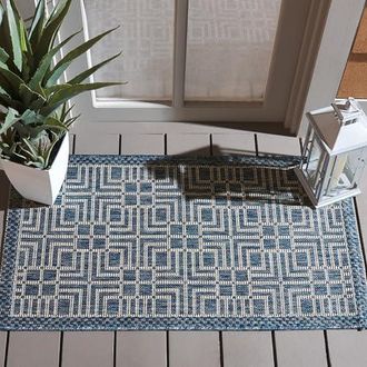 Safavieh Zeitgen&ouml;ssische Teppich f&uuml;r Wohnzimmer, Esszimmer, Schlafzimmer - Courtyard Collection, Kurzer Flor, Marineblau und Grau, 61 X 109 cm