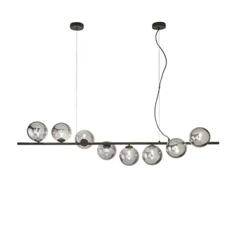 Luce-Ambiente-Design Black Metal Honey Suspension with Eight Smoky Glass Diffusers