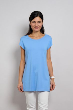 Seidel Moden Longshirt SEIDEL MODEN, Damen, Gr. 34, hellblau, Jersey, Obermaterial: 94% Viskose, 6% Elasthan, normal Po-bedeckend, Rundhals, angeschnitten abgestep
