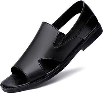 Generic Sandales plates en cuir v&eacute;ritable pour homme - Bout ouvert - Antid&eacute;rapantes - Sandales d&eacute;t&eacute; l&eacute;g&egrave;res - Sandales de plage, Noir 3, 39 1/3 EU