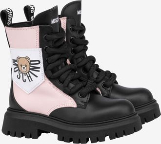 Moschino Kampfstiefel aus Kalbsleder - Weiß;Schwarz;Pink