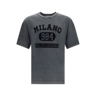 Dolce & Gabbana Samt Logo Baumwoll T-Shirt - - Tops - Herren - Grau - S