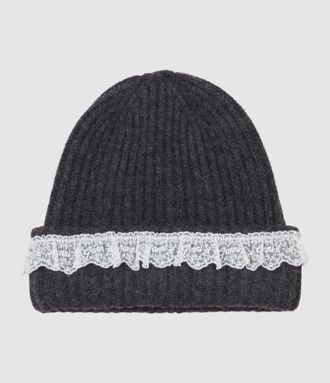 Ganni Bonnet Compact Wool Lace Phantom