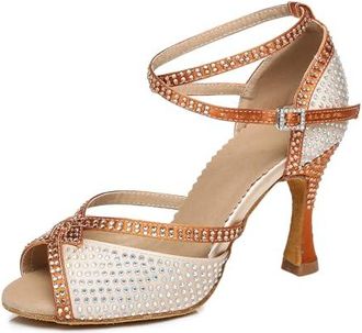 Miyoopark Chaussures de danse latine pour femme avec bride en strass - Sandales formelles de mariage, L451 - Nu - Talon de 9 cm, 39.5 EU