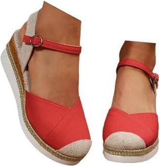 Generic Sandales d&eacute;t&eacute; &agrave; bout ferm&eacute; pour femme, espadrilles compens&eacute;es pour femme, chaussures d&eacute;t&eacute; &agrave; talons bas, chaussures d&eacute;t&eacute; r&eacute;glables avec sangle de chevi