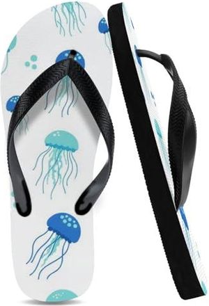 Generic Tongs unisexes pour homme, pantoufles de salle de bain pour femme, cadeaux d&eacute;t&eacute; et de Saint-Valentin pour lui, M&eacute;duse blanche bleue sarcelle, XX-Large